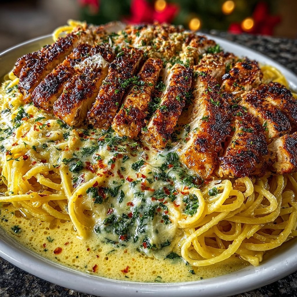 Garlic Parmesan Chicken Spaghetti in Spicy Cajun Cream Sauce